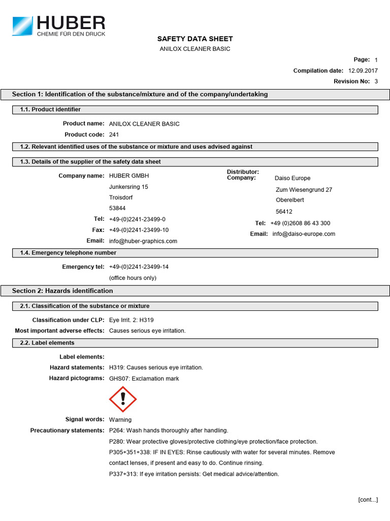 SDS Daiso Anilox Cleaner Basic - SDS - en | PDF | Toxicity | Chemistry