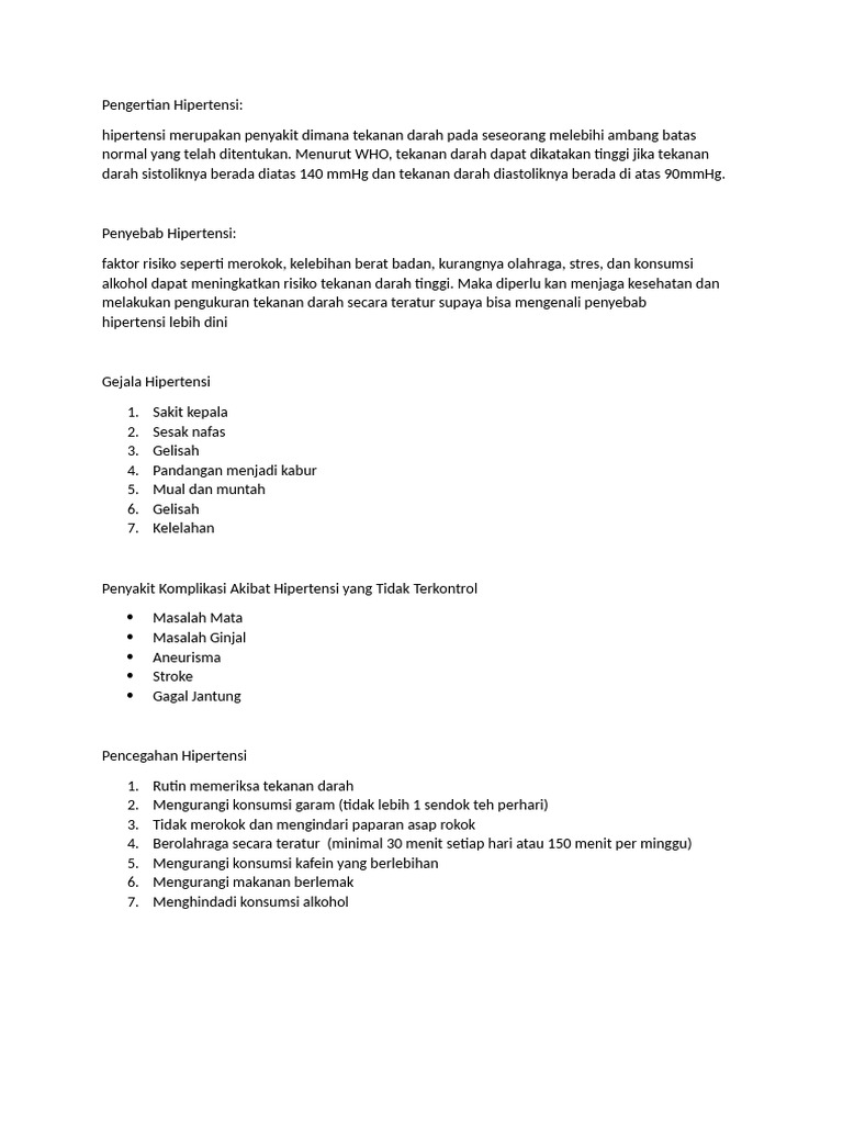 Panduan Lengkap Hipertensi dan Pencegahannya | PDF