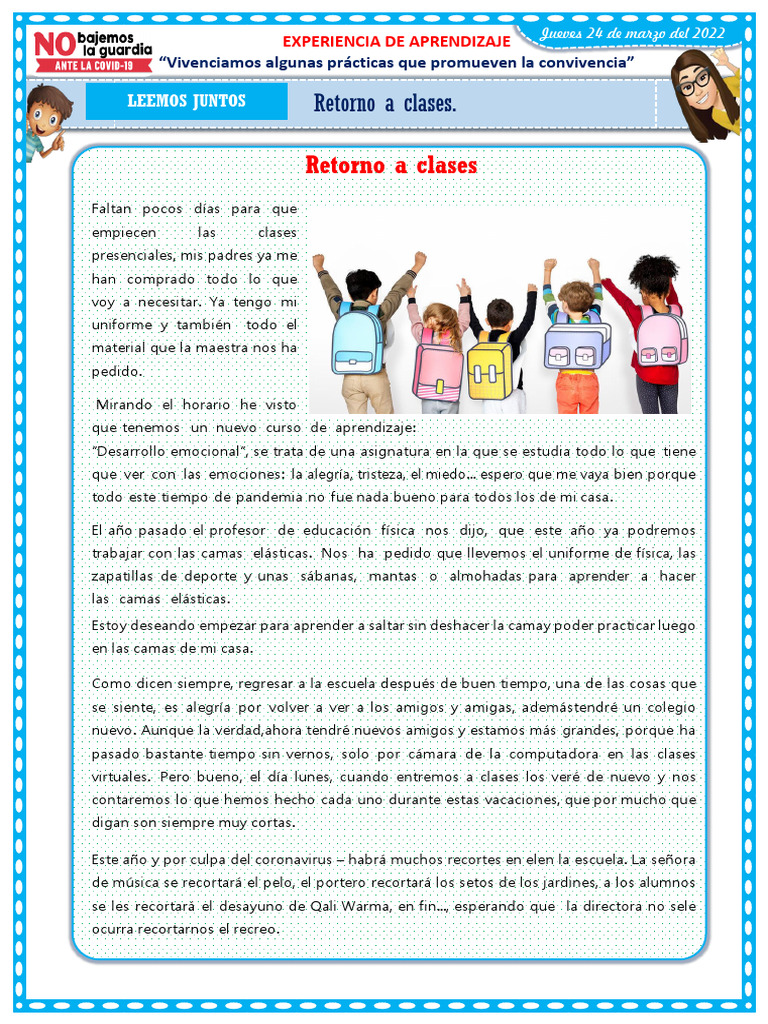 LEEMOS JUNTOS Retorno A Clases. | PDF | Escuelas | Las emociones