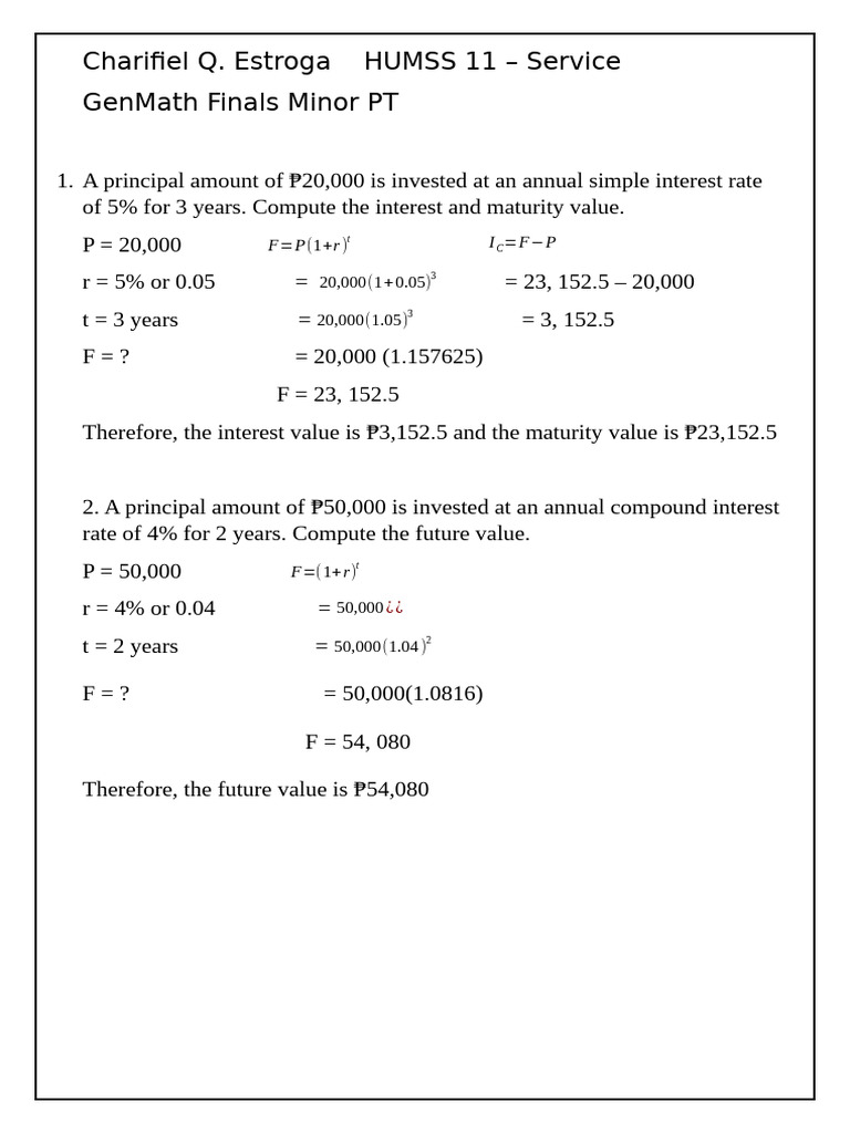 Simple and Compound Interest Calculations | PDF