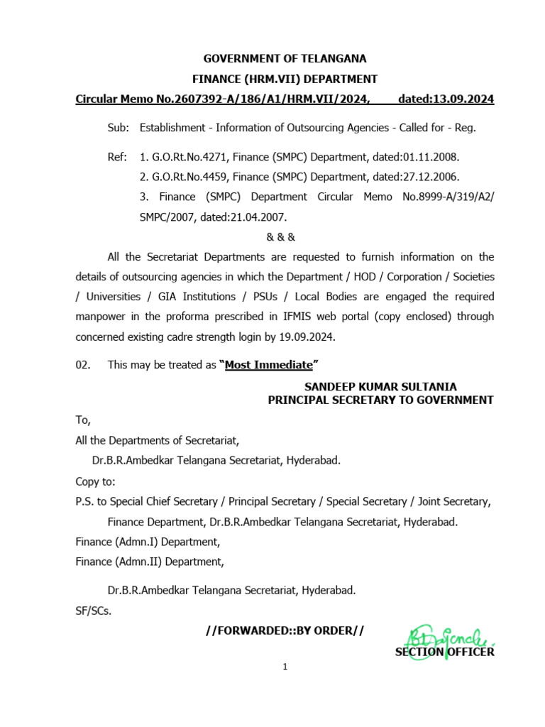 Outsourcing Agencies Info Request in Telangana | PDF