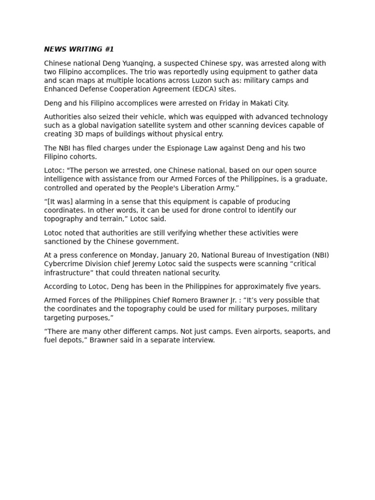 NEWS WRITING | PDF | Espionage | National Security