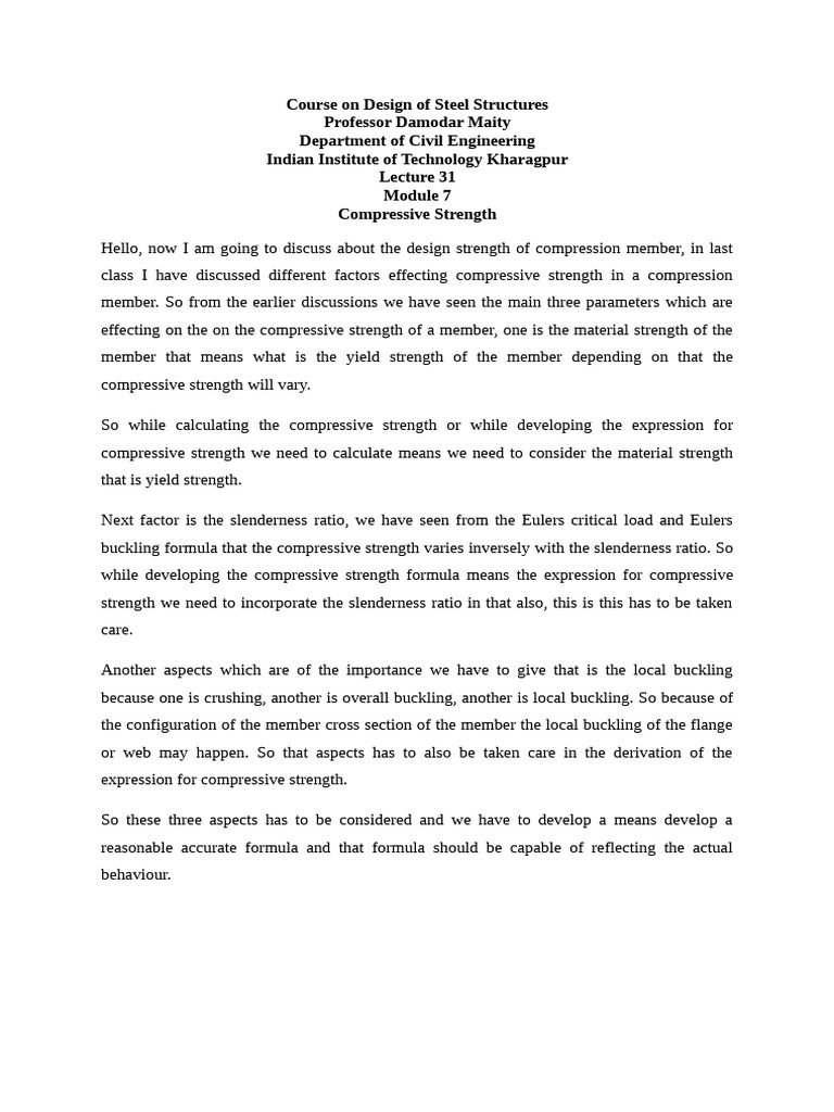Lec 31 | PDF | Buckling | Strength Of Materials