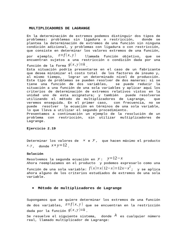 Multiplicadores de Lagrange | PDF | Función (Matemáticas) | Matemáticas Aplicadas