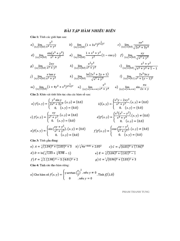 Bai Tap Ham Nhieu Bien Giai Tich 2 Dai Hoc Bach Khoa Ha Noi 78338 | PDF