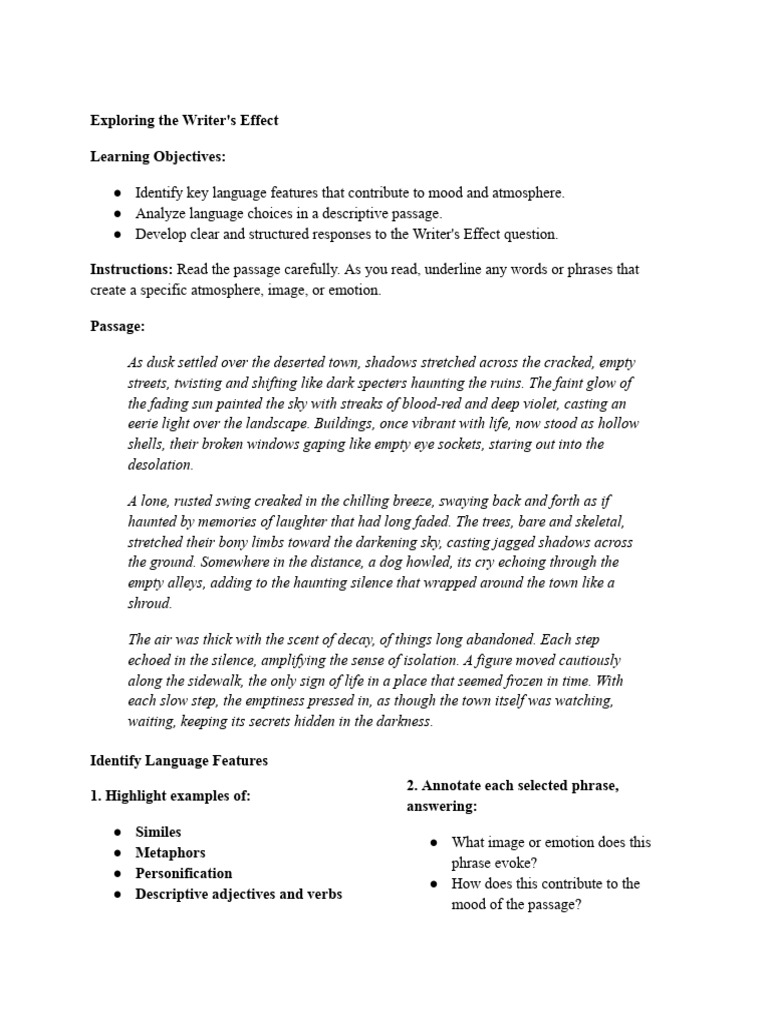 Writer's Effect Sheet | PDF | Phrase
