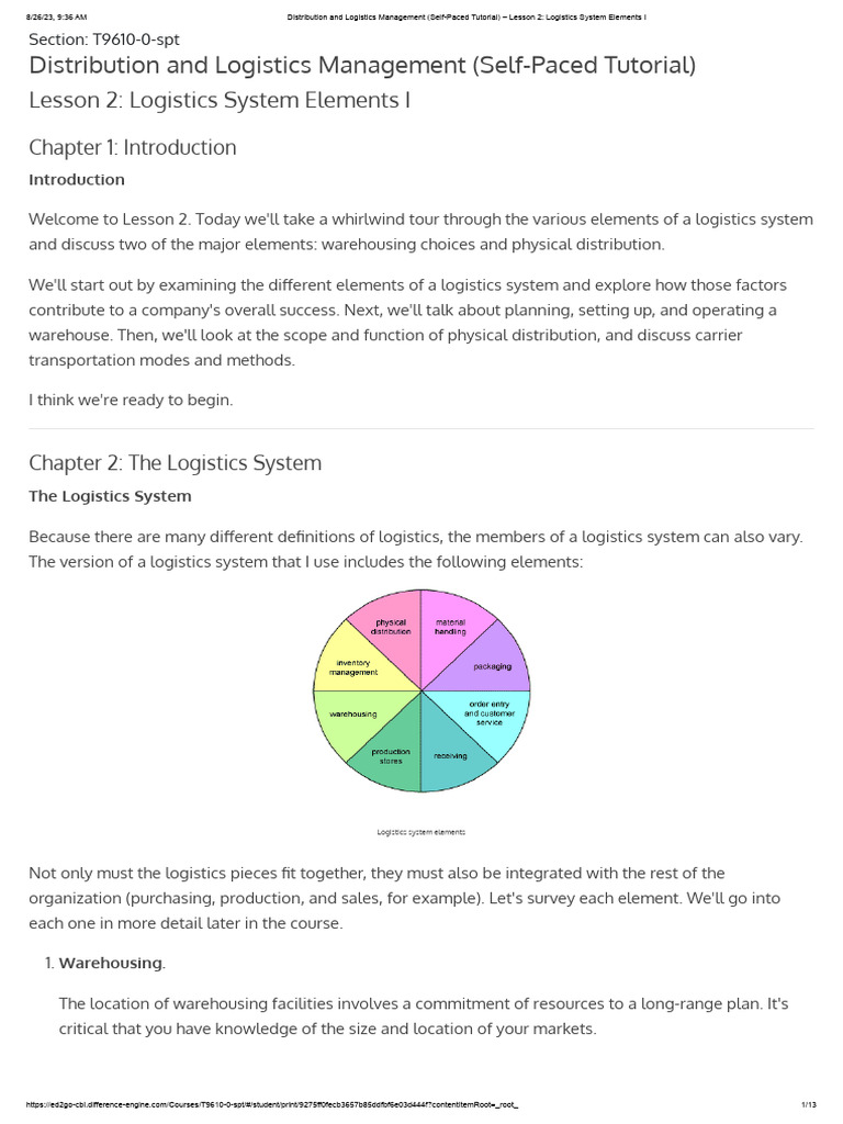 Logistics System Elements Overview | PDF | Logistics | Warehouse