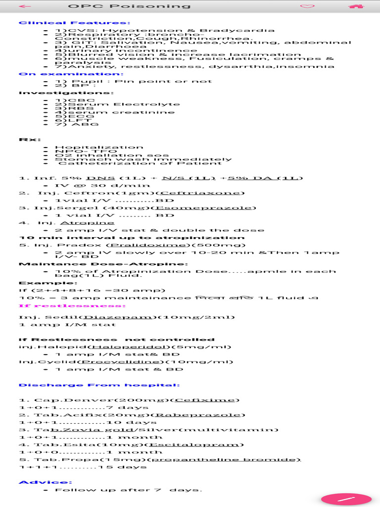 OPC Poisoning: Symptoms, Treatment, and Care | PDF