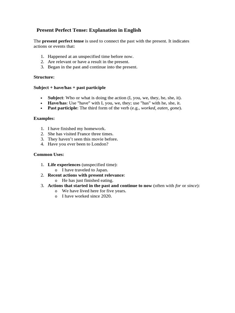 Present Perfect Tense | PDF