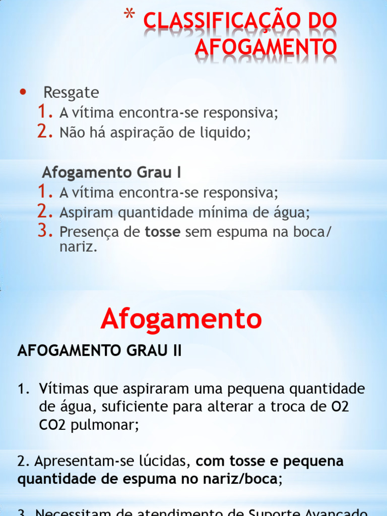 Graus de Afogamento (Emergências Aquáticas) | PDF | Reanimação ...
