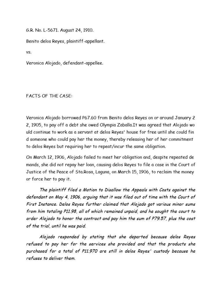 CASE DIGEST Delos Reyes Vs Alejado Trial | PDF | Debt | Justice
