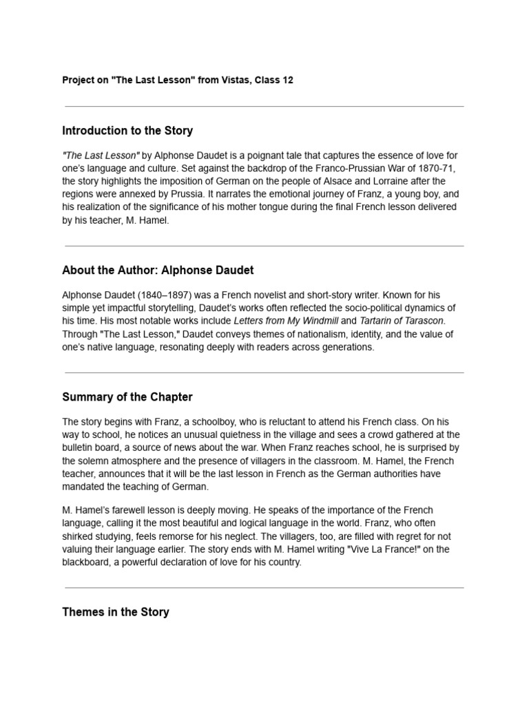 Project On - The Last Lesson | PDF