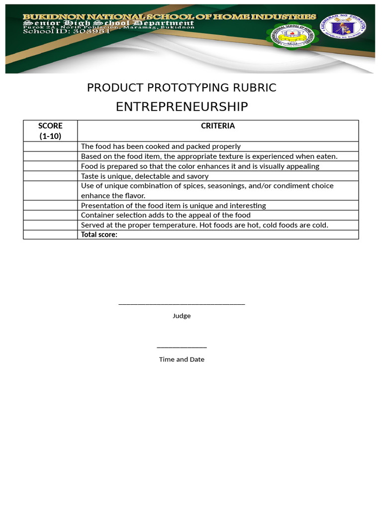 Product Prototyping Rubric | PDF