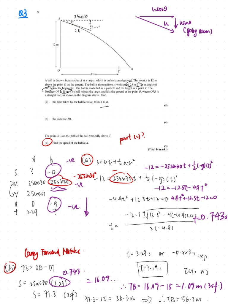 (With Notes) Projectile Motion Homework 1 - 1 | PDF