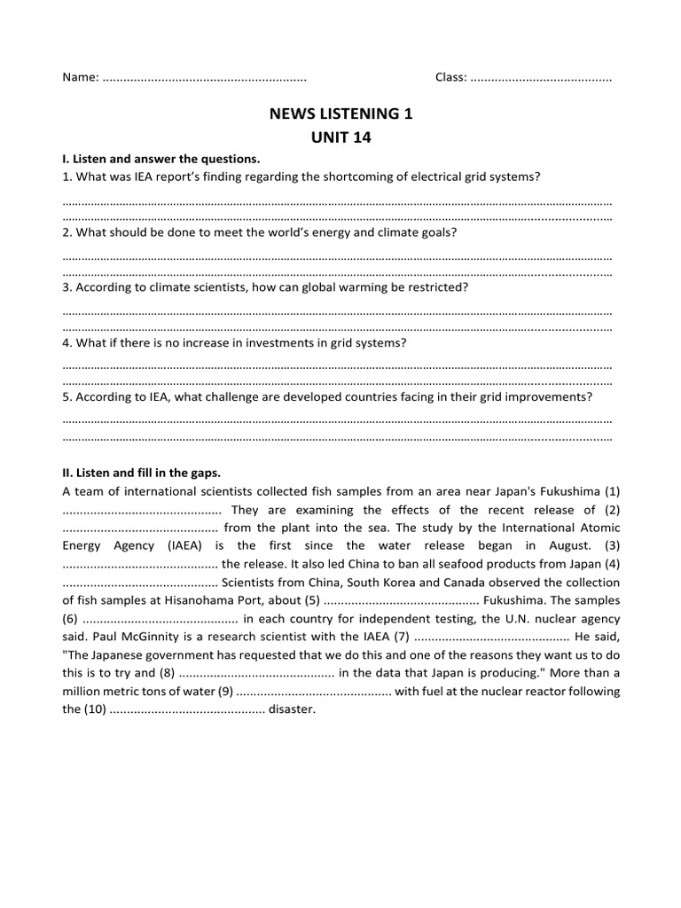 News Listening 1 - Unit 14 - Handout | PDF | International Atomic ...