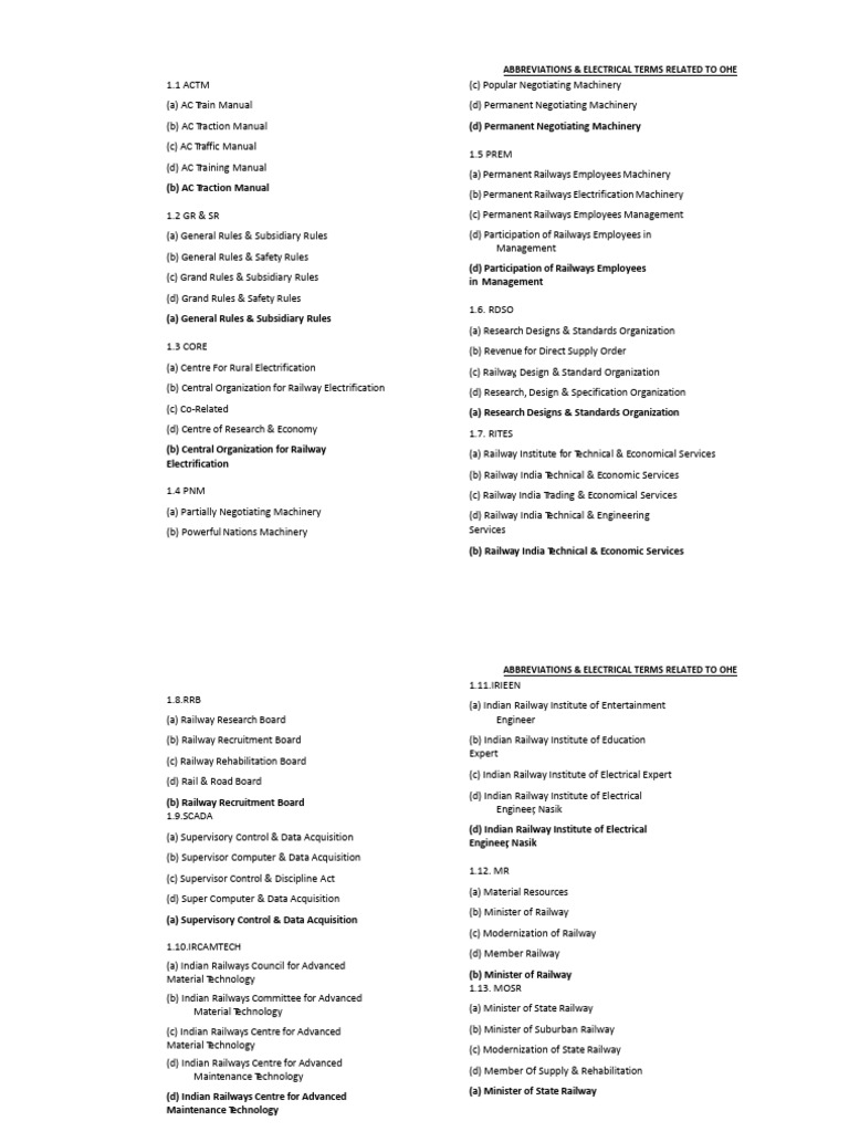 Abbreviations & Electrical Terms Related To Ohe | PDF | Rail Transport