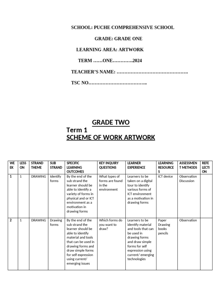 Grade One Artwork Scheme of Work | PDF | Paintings | Educational Technology