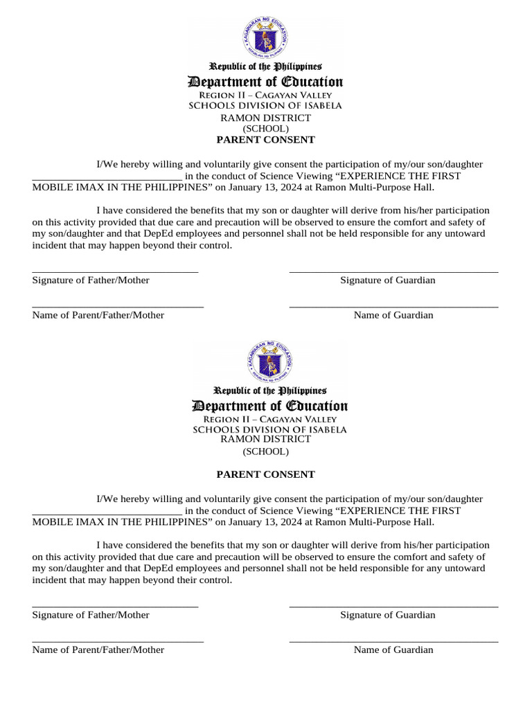 Parent Consent for Science Viewing Event | PDF