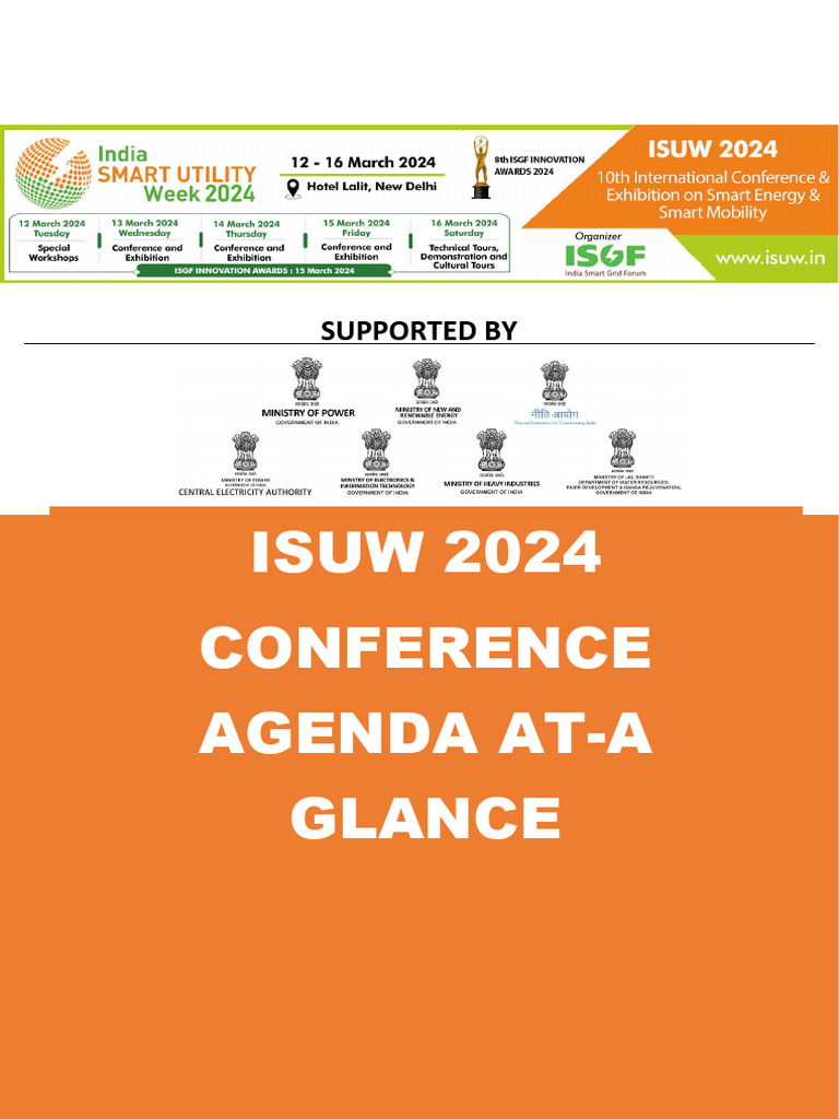 ISUW 2024 Agenda at A Glance - DRAFT - 19 February 2024 | PDF | Electrical Grid | Electric Power