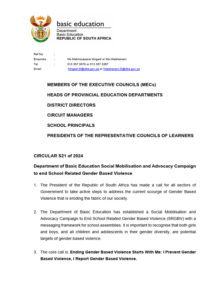 SRGBV CIRCULAR for 2025 Academic Year (2) (1) | PDF | Violence | Justice