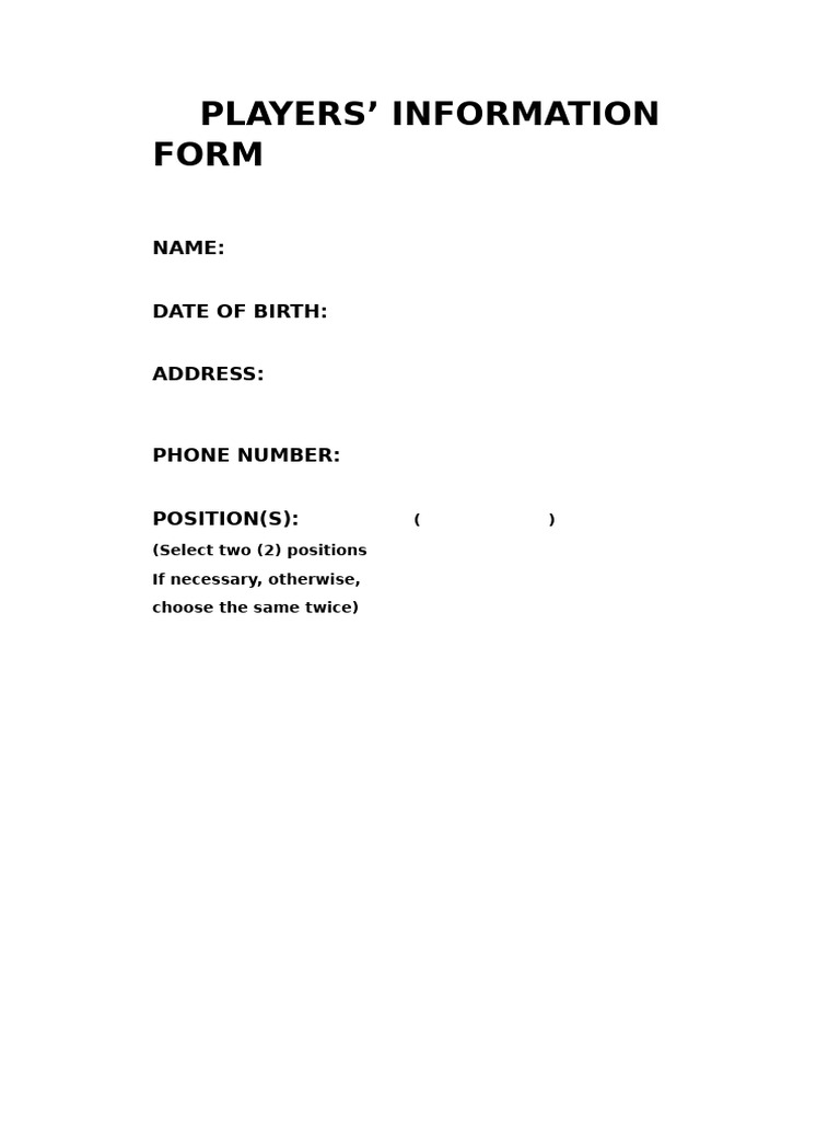 Player Information Form Template | PDF