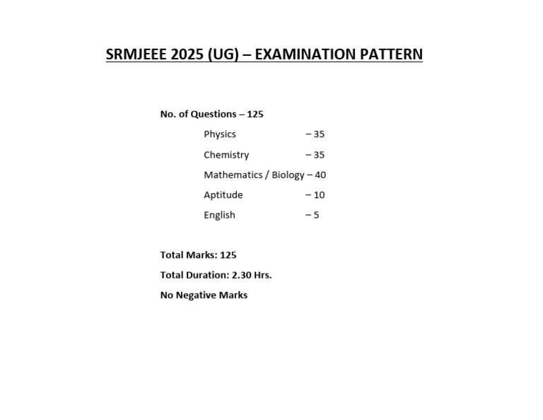 Srmjeee Examination Pattern | PDF