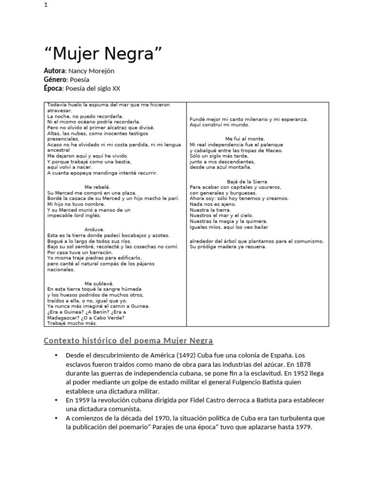 Análisis del poema "Mujer Negra" de Morejón | PDF | Poesía | Cuba