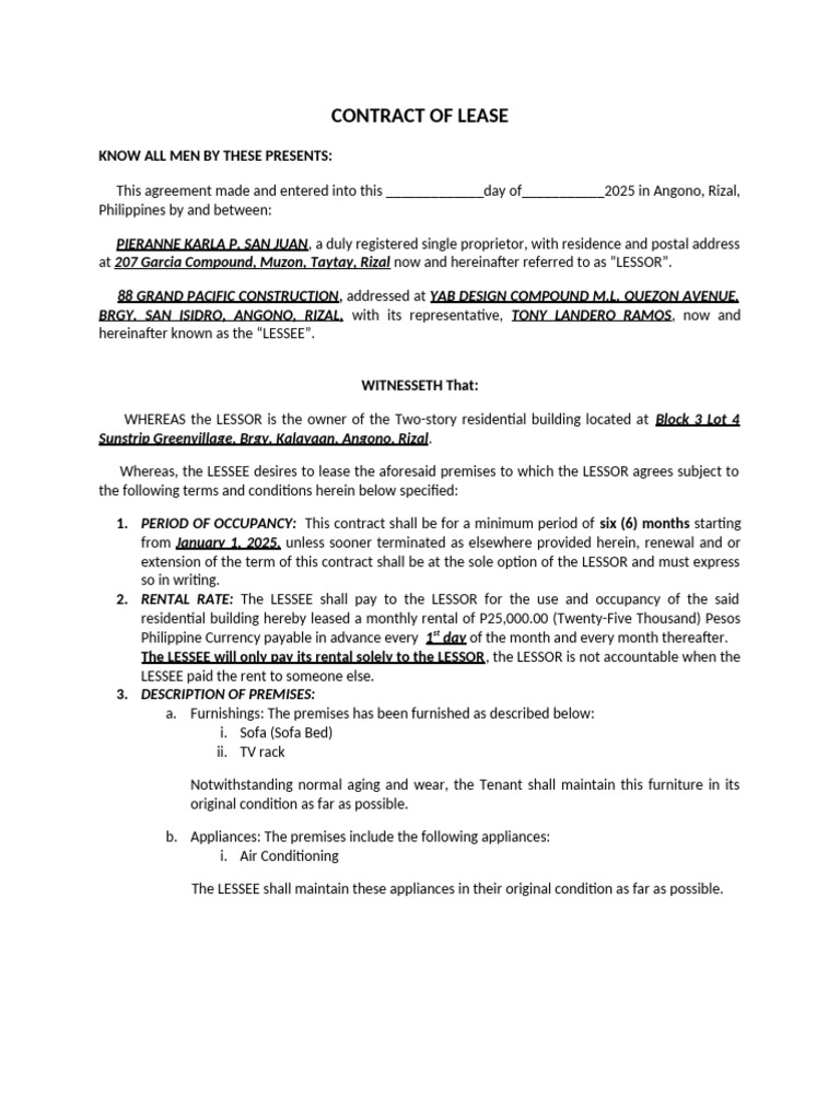 Contract of Lease (Company) | PDF | Lease | Private Law