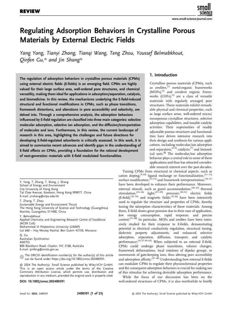 Small Science - 2025 - Yang - Regulating Adsorption Behaviors in ...