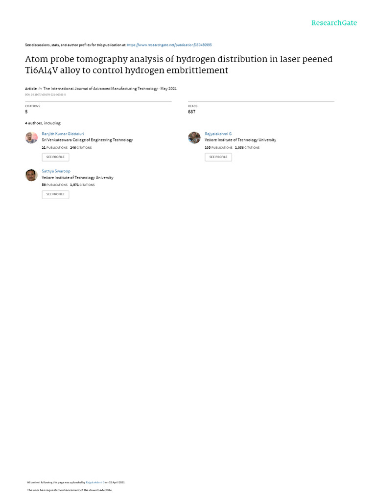 Atom Probe Tomography Analysis of Hydrogen Distrib | PDF | Fracture ...
