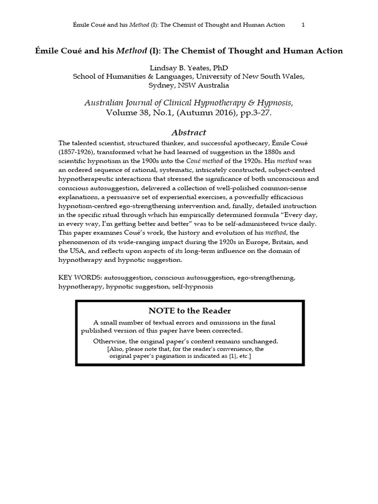 Émile Coué and his Method | PDF | Hypnosis