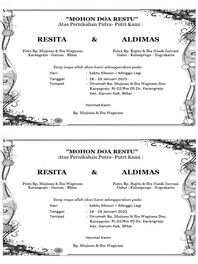 Undangan Pernikahan Resita & Aldimas | PDF