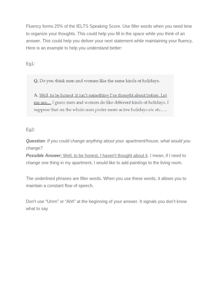 Using Fillers in IELTS Speaking | PDF