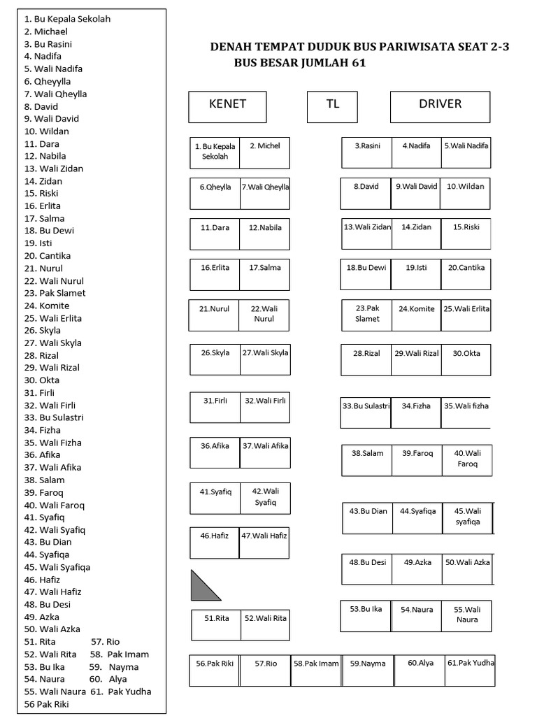 Denah Bus Seat 61 Fix | PDF