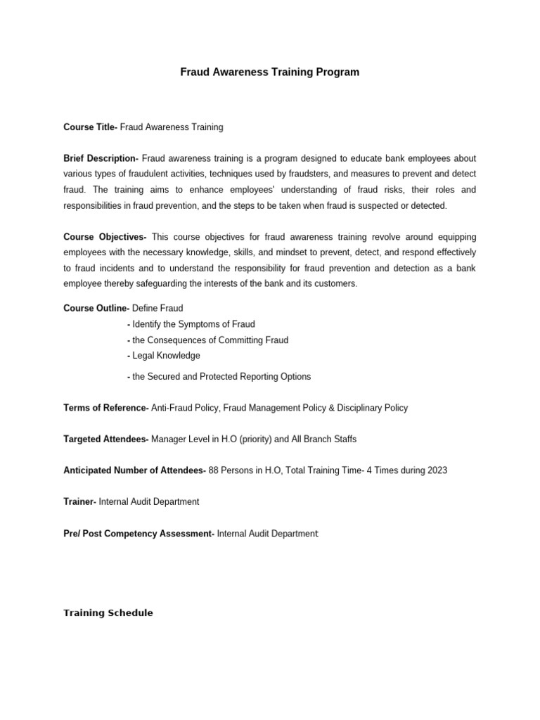 Fraud Awareness Training Program | PDF | Fraud | Internal Audit
