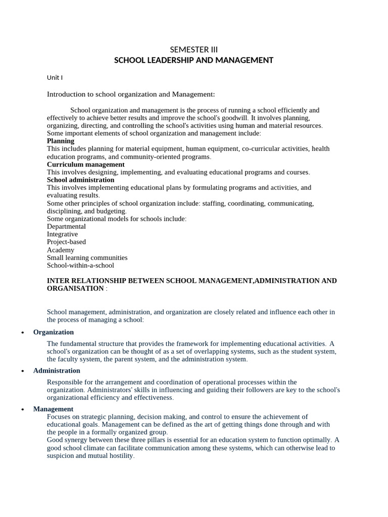 School Leadership and Management Overview | PDF | Inclusion (Education ...
