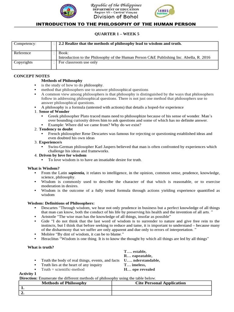 Intro To Philo Q1 Week5 Pdf Idea Wisdom