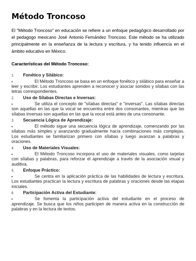 Método Troncoso: Enseñanza Efectiva de Lectura | PDF