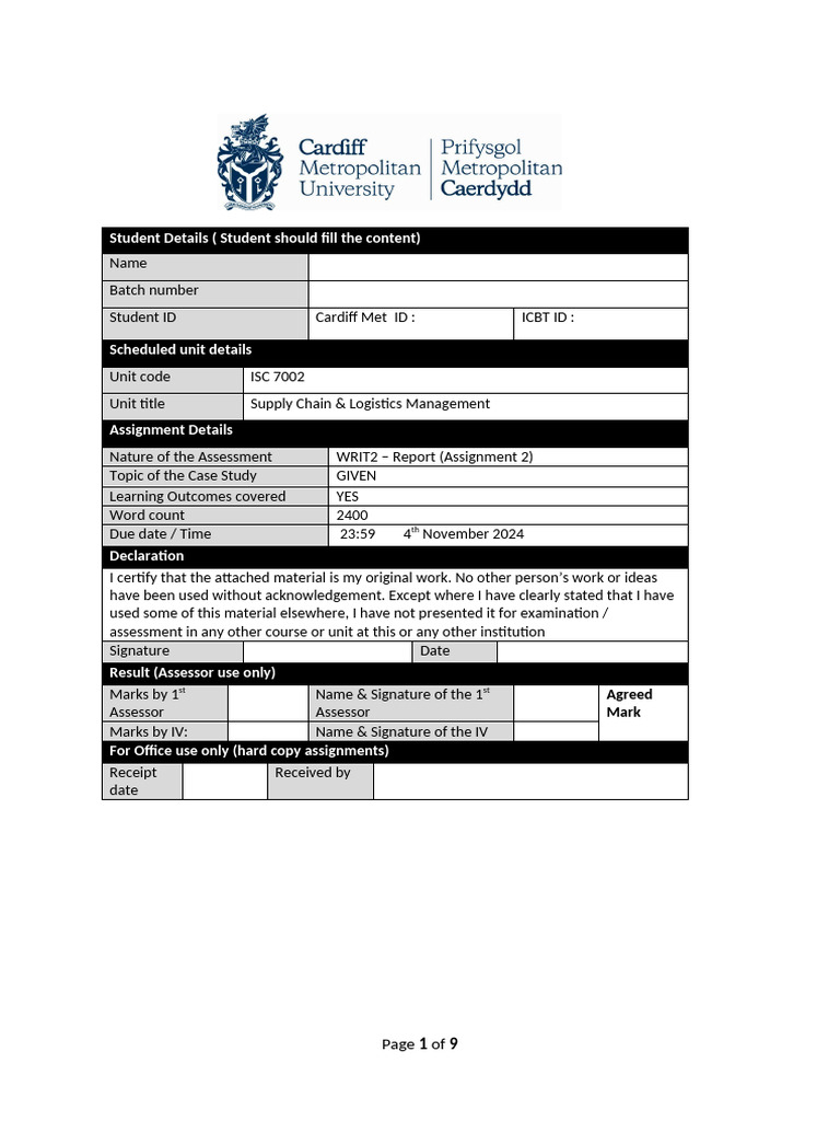 ISC 7002 Supply Chain and Logistics Management Assignment 2 | PDF | Supply Chain Management ...