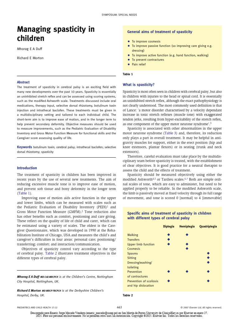 Managing Spasticity in Children | PDF | Clinical Medicine | Diseases ...