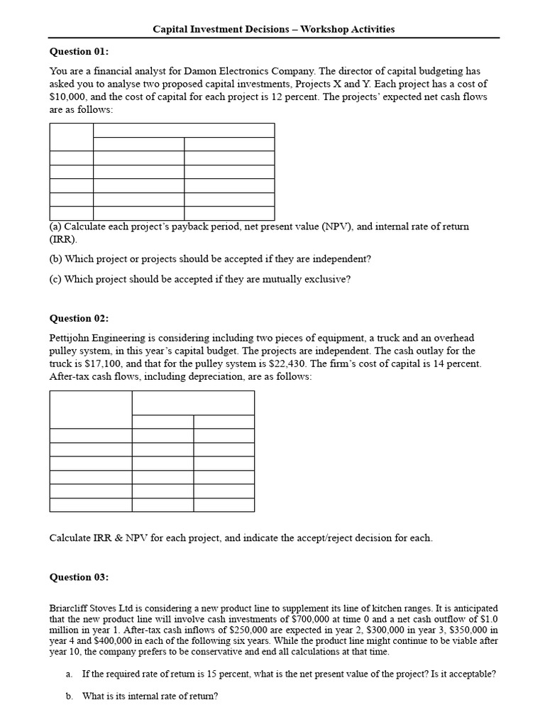 Capital Investment Decisions - Workshop Activities (Blank) | PDF ...
