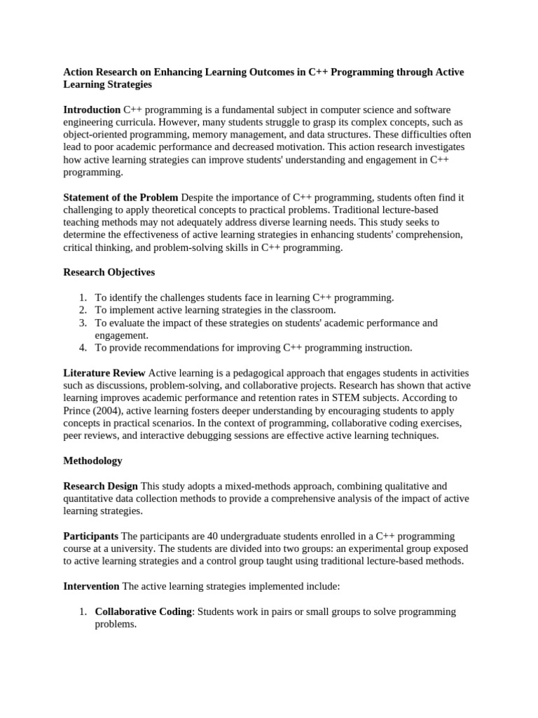 Action Research On Enhancing Learning Outcomes in C++ Programming ...