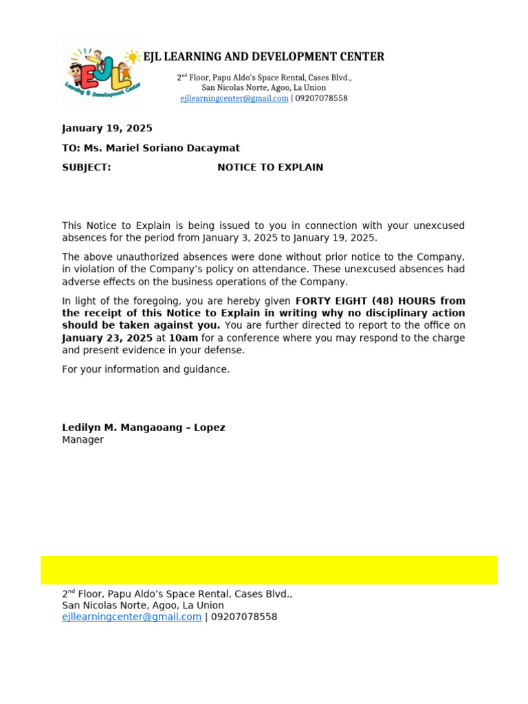 Notice to Explain | PDF