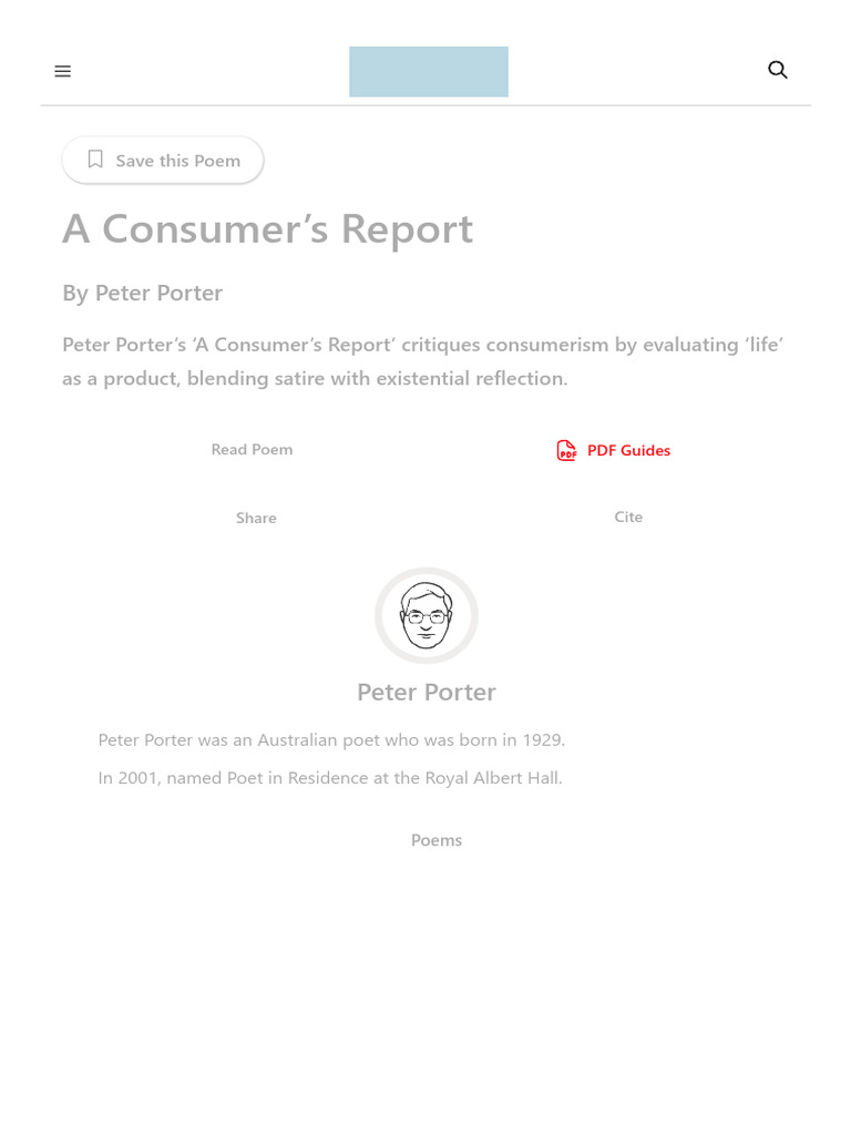 A Consumer's Report by Peter Porter - Poem Analysis | PDF | Poetry ...
