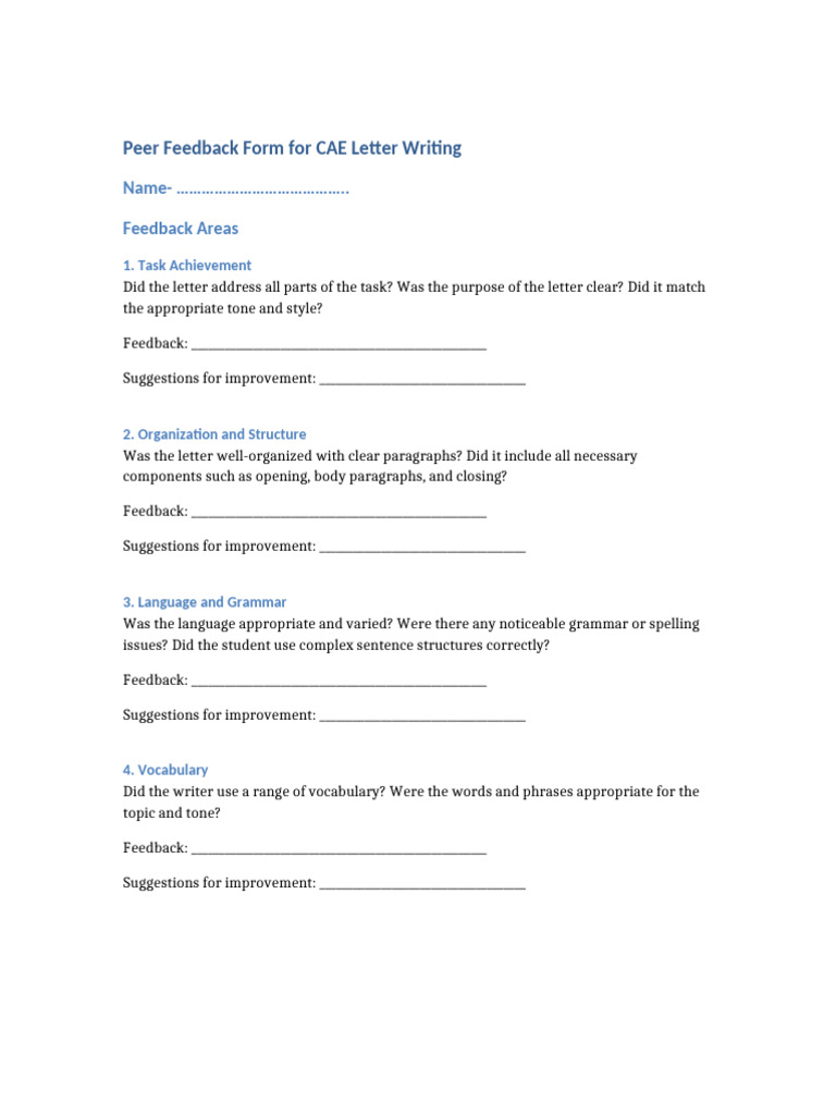 CAE Letter Writing Peer Feedback 11e03436-3349-480a-9909-Fb6aed91bd7a | PDF