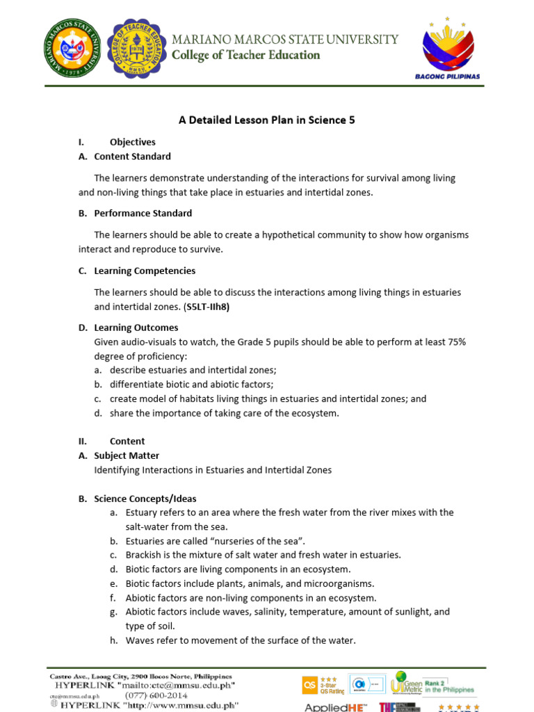 Lesson Plan in Estuaries&IntertidalZones | PDF | Estuary | Ecosystem