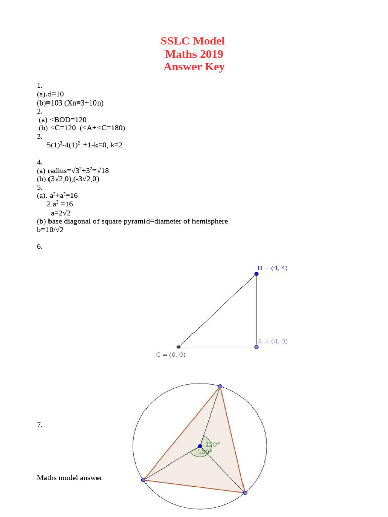 SSLC Maths 2019 Answer Key | PDF