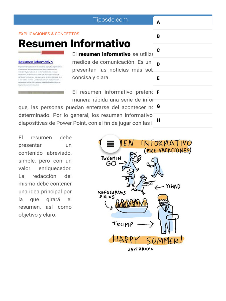 Tipos y características del resumen informativo | PDF