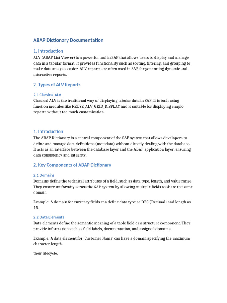 ALV Reports Documentation | PDF | Computing | Computer Science