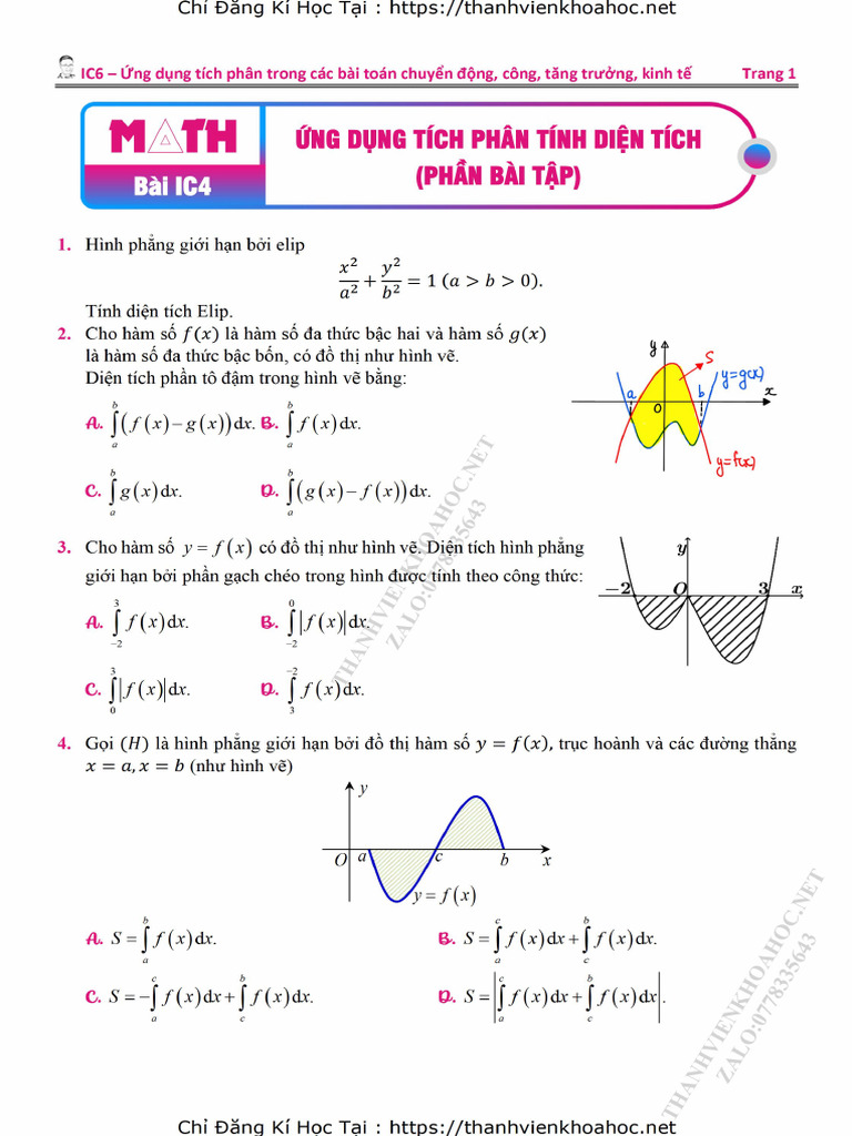 IC3-IC6 - Đổi biến và ứng dụng tích phân-trang | PDF